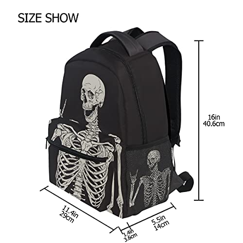 aiyojasen Funny Skull Backpack Laptop Travel Daypack, Black School Backpack for Teen Girls Boys, Student Large Book Bag