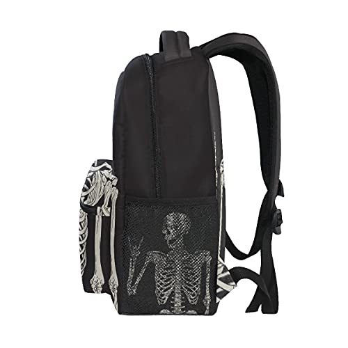 aiyojasen Funny Skull Backpack Laptop Travel Daypack, Black School Backpack for Teen Girls Boys, Student Large Book Bag