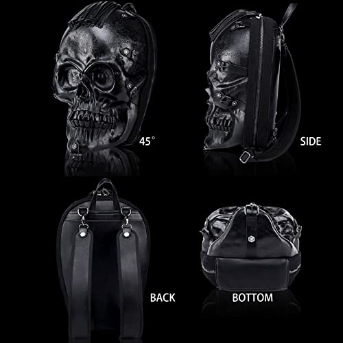 TLPEN Laptop Backpack 3D Skull Backpack PU Leather College School Student Backpack Water Resistant Lightweight Backpack (Color : Silver, Size : 45 * 31 * 22cm)