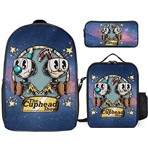 Cartoon 3 Piece Backpack Set Laptop Rucksack & Insulated Lunch Bag & Pencil Case 3 in 1 Gifts for Boys Girls