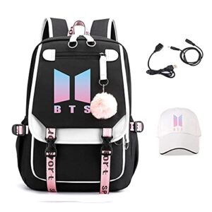 通用 bts backpack, kpop casual backpack black laptop backpack, suitable for students 11.8 in * 8.26 in * 17.3 in