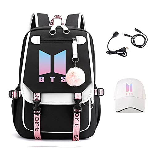 通用 BTS Backpack, Kpop Casual Backpack Black Laptop Backpack, Suitable For Students 11.8 in * 8.26 in * 17.3 in