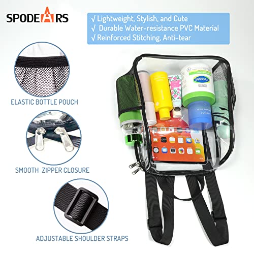 SPODEARS Small Clear Backpack Stadium Approved 12x12x6 PVC Plastic Transparent Backpack for School Work Festival Sports Events