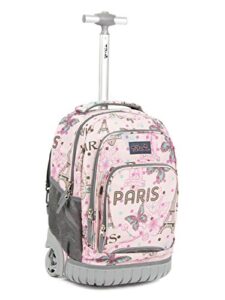 tilami kids rolling backpack 18 inch boys and girls laptop backpack, pink butterfly