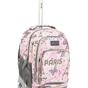 Tilami Kids Rolling Backpack 18 inch Boys and Girls Laptop Backpack, Pink butterfly