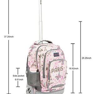 Tilami Kids Rolling Backpack 18 inch Boys and Girls Laptop Backpack, Pink butterfly