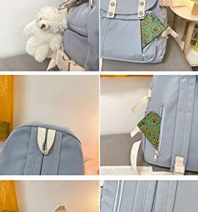 Aesthetic Backpack with Bear Plushies Gentle Light Colored Backpack for School Teen Girls Cute Accessories Backpack (Baby Purple)