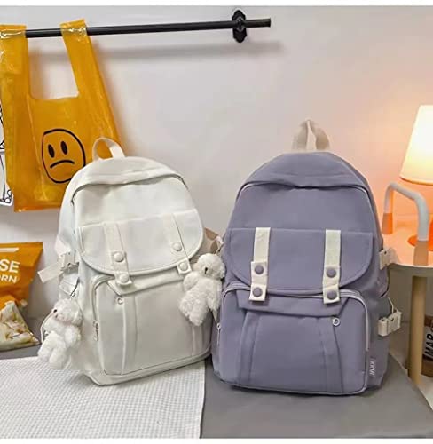 Aesthetic Backpack with Bear Plushies Gentle Light Colored Backpack for School Teen Girls Cute Accessories Backpack (Baby Purple)