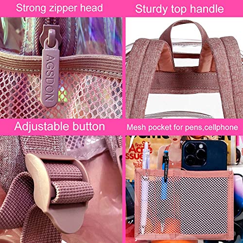 gxtvo Clear Backpack, Heavy Duty Transparent Bookbag, See Through Backpacks for Women - Pink