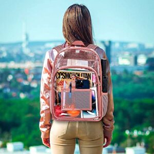 gxtvo Clear Backpack, Heavy Duty Transparent Bookbag, See Through Backpacks for Women - Pink