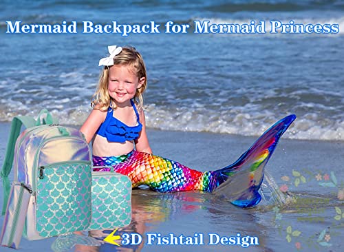 Backpack for Girls Mermaid Magic Sequin School Bag with Lunch Box Girls Backpack Set for Elementary Preschool Bookbag