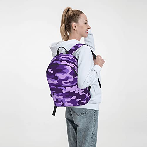 Famame 16 Inch Backpack Military Camouflage Purple Camo Print Laptop Backpack Shoulder Bag College School Bookbag Large Casual Daypack