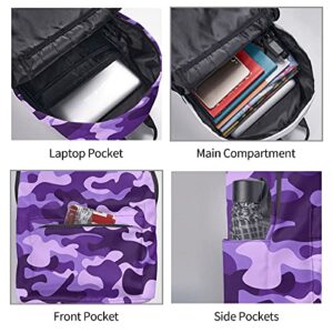 Famame 16 Inch Backpack Military Camouflage Purple Camo Print Laptop Backpack Shoulder Bag College School Bookbag Large Casual Daypack