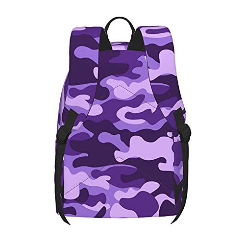 Famame 16 Inch Backpack Military Camouflage Purple Camo Print Laptop Backpack Shoulder Bag College School Bookbag Large Casual Daypack