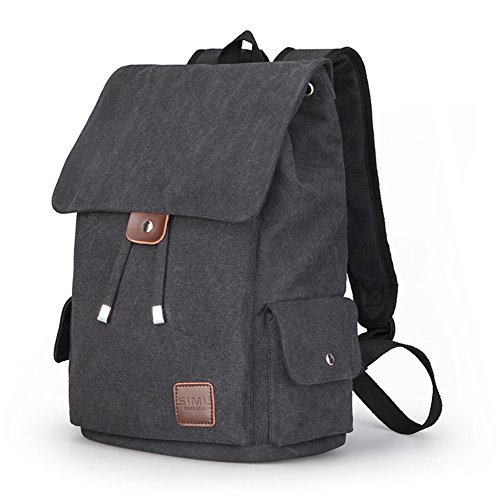 Yookeyo Canvas Flap Drawstring Backpack School Bag Travel Bag for Middle School