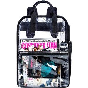 ftjcf clear backpack, stadium approved transparent bookbag, heavy duty pvc see through backpack – black