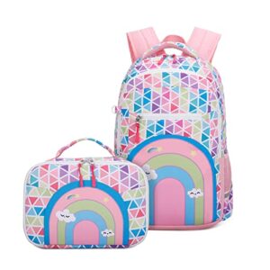 ulgoo girls school bags kids bookbags teens bookbag set kids laptop backpack lunch box purse (rainbow diamond)