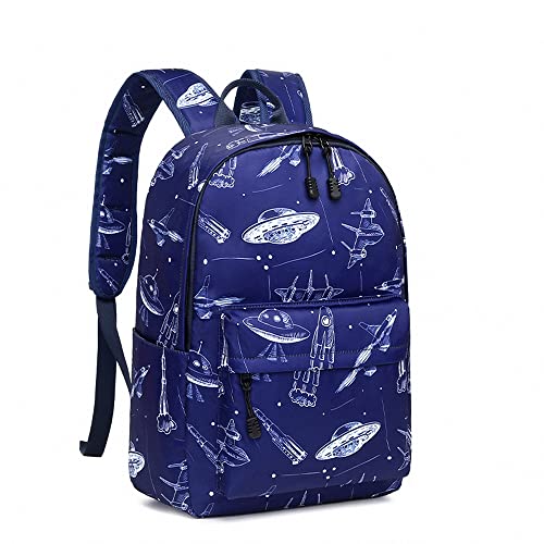 NOHCLIE Print Kids Backpacks,cute Lightweight Water Resistant Primary School Bag for Boys and Girls (Spaceship-Navy Blue)