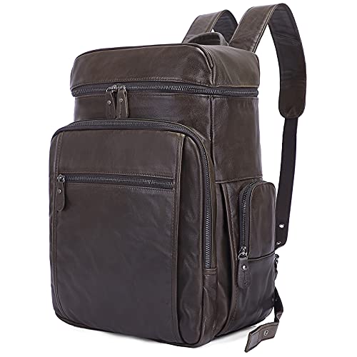 Augus Leather Backpack for Men, 15.6 Inches Vintage Laptop Bookbag for Women Leather Backpack Waterproof Purse College School Bookbag Travel Daypack