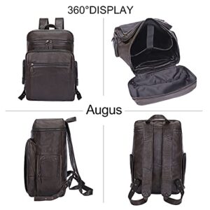 Augus Leather Backpack for Men, 15.6 Inches Vintage Laptop Bookbag for Women Leather Backpack Waterproof Purse College School Bookbag Travel Daypack