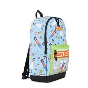 Bob's Burgers Mens Allover Backpack - Bob's Burgers Bob, Tina & Louise Belcher Bookbag - Knapsack for Everyday (Light Blue)