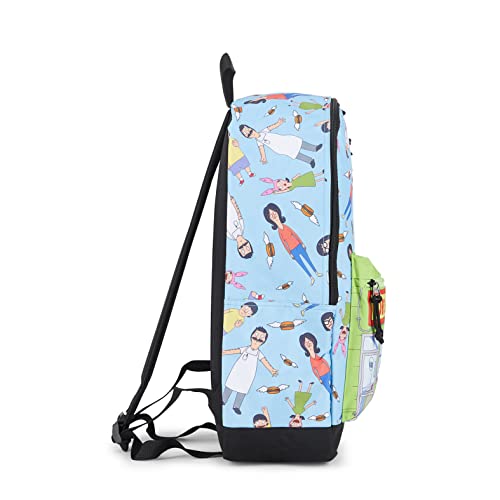 Bob's Burgers Mens Allover Backpack - Bob's Burgers Bob, Tina & Louise Belcher Bookbag - Knapsack for Everyday (Light Blue)