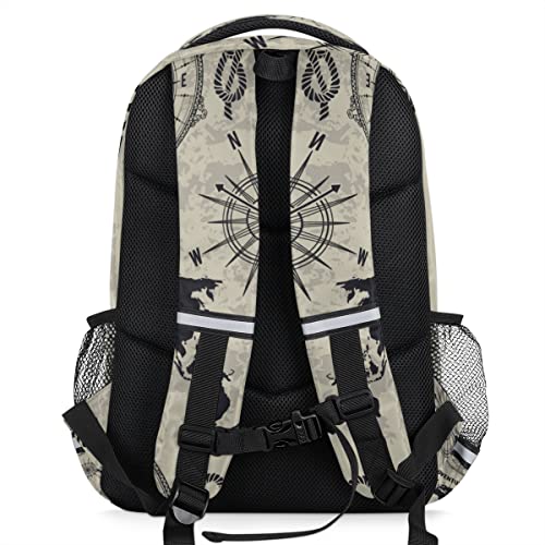 Herdesigns Custom Vintage Backpack for Men Women with Name Personalized Map Globe Compass School Bookbag Backpacks Customized Travel Casual Daypack Laptop Bag