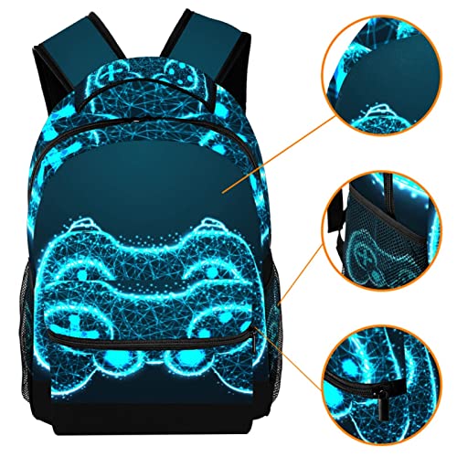 Blue Video Game Controller School Backpack for Boys, Lightweight Bookbag Backpack Purse for Men