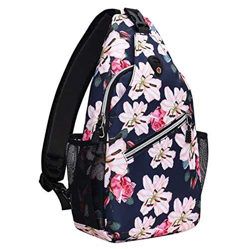 MOSISO Sling Backpack, Multipurpose Travel Hiking Daypack Rope Crossbody Shoulder Bag, Cymbidium