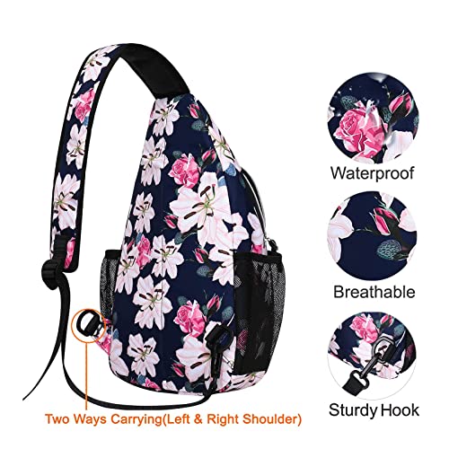 MOSISO Sling Backpack, Multipurpose Travel Hiking Daypack Rope Crossbody Shoulder Bag, Cymbidium