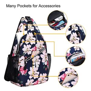 MOSISO Sling Backpack, Multipurpose Travel Hiking Daypack Rope Crossbody Shoulder Bag, Cymbidium