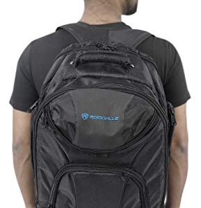 Rockville DJ Laptop/Gear Travel Backpack Bag w/ Headphone Compartment+Dividers, Black