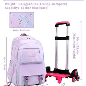 Tanou Rolling Backpack, Lightweight Backpacks with Wheels for Girls, 2023 Kids Roller Bookbags for School Travel, 16 Inch, Purple Star