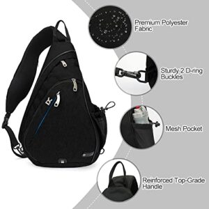 INOXTO Sling Bag, Multipurpose Crossbody Shoulder Bag for Men and Women, Chest Bag Crossbody Daypack for Hiking, Pickleball Bag with Water Bottle Holder for Tennis, Pickleball Racket (Black)