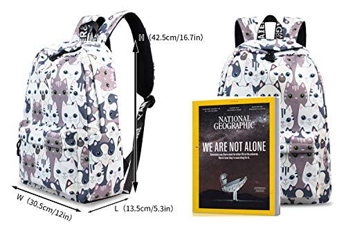 YANAIER Stylish Backpack for Teens School Backpack Bookbags College Laptop Satchel Travel Daypack Cat-1