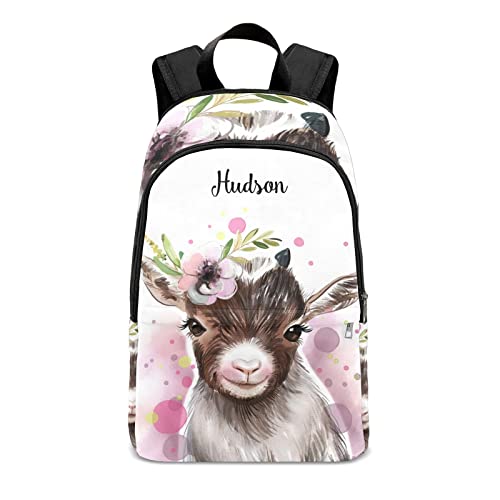 Goat Print Cow Animals Personalized Casual Backpack,Custom College School Travel with Name Daypack Laptop 17 Inch for Boys Girs