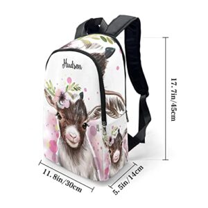 Goat Print Cow Animals Personalized Casual Backpack,Custom College School Travel with Name Daypack Laptop 17 Inch for Boys Girs