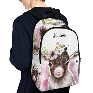 Goat Print Cow Animals Personalized Casual Backpack,Custom College School Travel with Name Daypack Laptop 17 Inch for Boys Girs