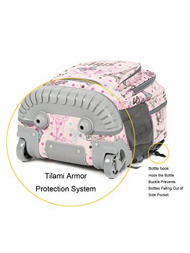 Tilami Rolling Backpack 18 Inch with Pencil Case School for Boys Girls, Pink