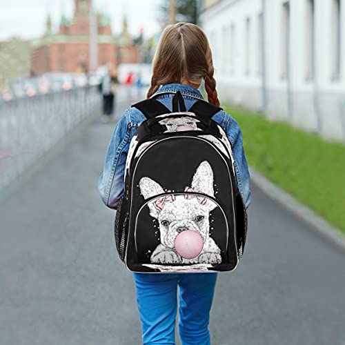 Backpack School Bookbag Cute French Bulldog Schoolbag with Water Bottle Pocket One Size