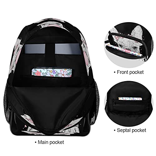 Backpack School Bookbag Cute French Bulldog Schoolbag with Water Bottle Pocket One Size