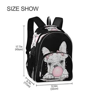 Backpack School Bookbag Cute French Bulldog Schoolbag with Water Bottle Pocket One Size