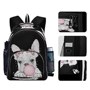 Backpack School Bookbag Cute French Bulldog Schoolbag with Water Bottle Pocket One Size