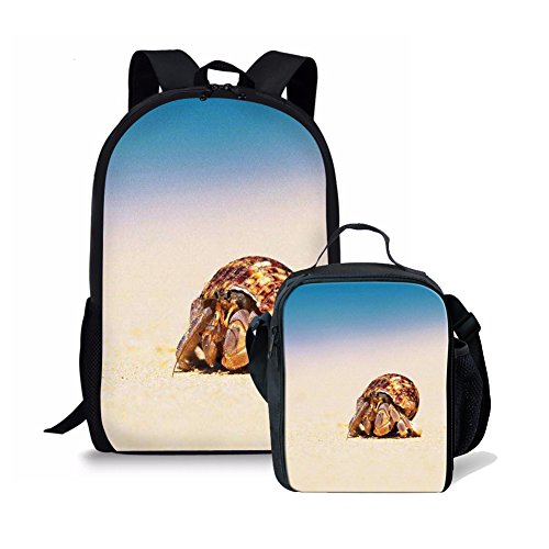 Dellukee Kids School Backpack Set Cute Bookbag with Lunch Bag Hermit Crab Print