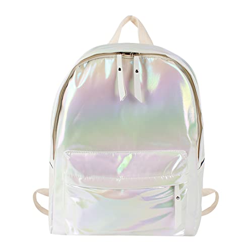 Goodbag Boutique Fashion Hologram Backpack Laser Leather Shiny School Backpack Daypack, Silver