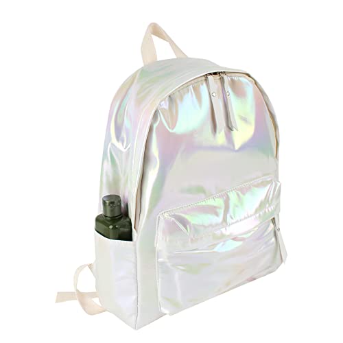 Goodbag Boutique Fashion Hologram Backpack Laser Leather Shiny School Backpack Daypack, Silver