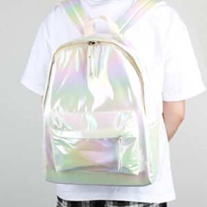 Goodbag Boutique Fashion Hologram Backpack Laser Leather Shiny School Backpack Daypack, Silver