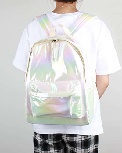 Goodbag Boutique Fashion Hologram Backpack Laser Leather Shiny School Backpack Daypack, Silver