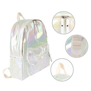 Goodbag Boutique Fashion Hologram Backpack Laser Leather Shiny School Backpack Daypack, Silver