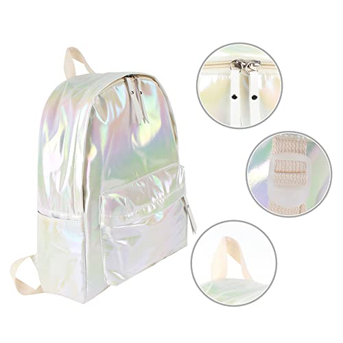 Goodbag Boutique Fashion Hologram Backpack Laser Leather Shiny School Backpack Daypack, Silver